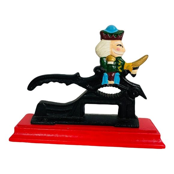 Other | Vintage Cast Iron Nut Cracker Wood Base Hand Painted Metal ...